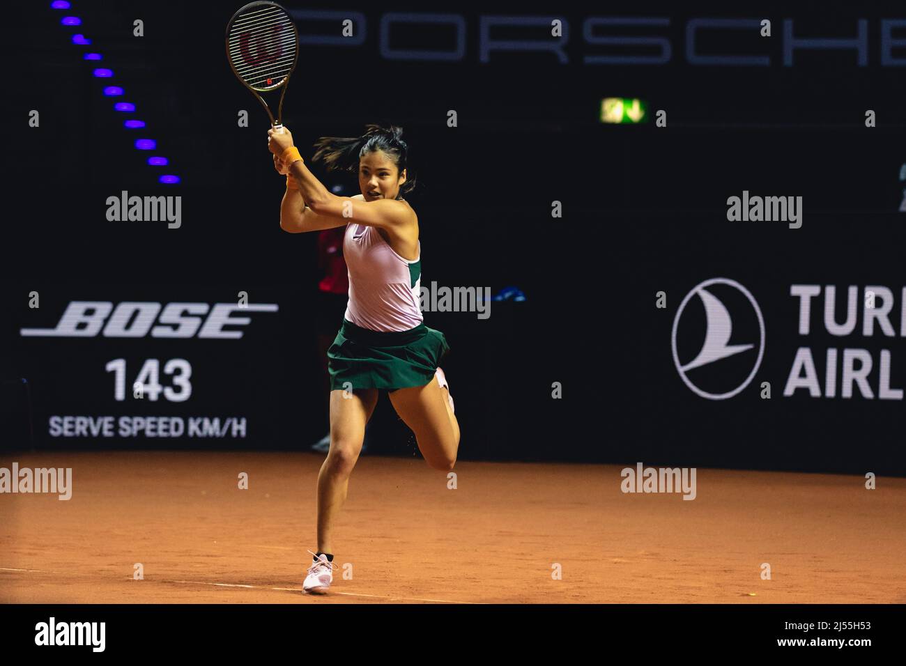 Stuttgart, Germany. 20th Apr, 2022. Emma Raducanu of Great Britain in action during her 1st ...
