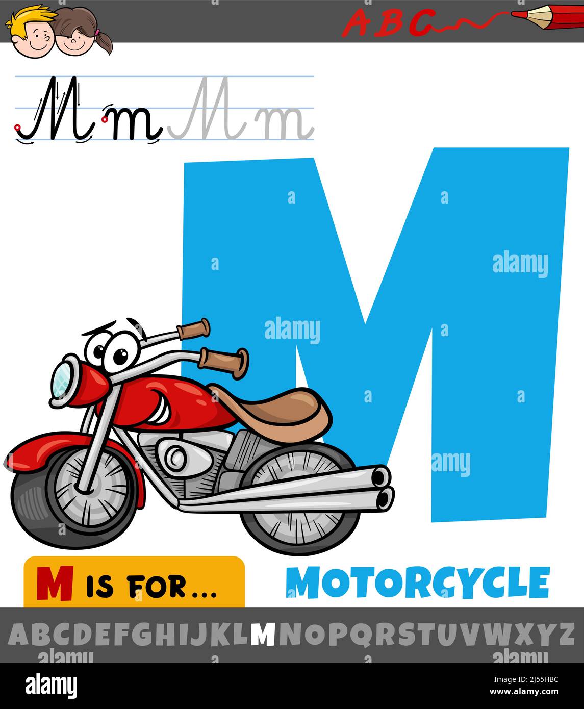 Educational cartoon illustration of letter M from alphabet with ...