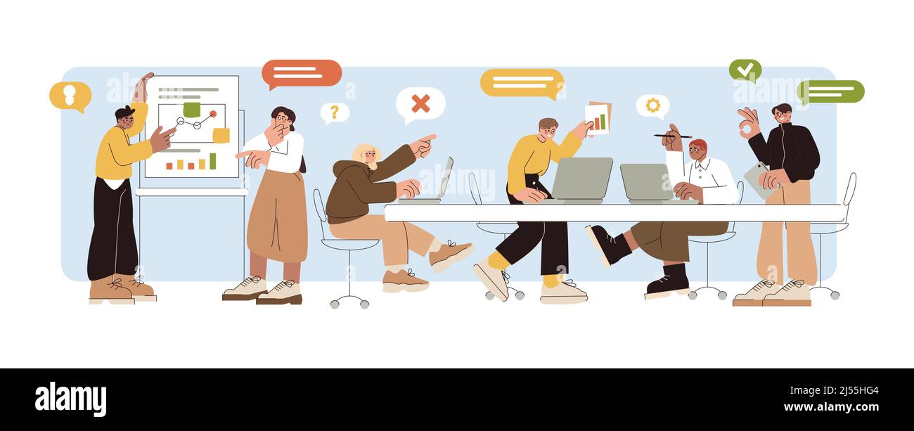 Hackathon concept flat vector illustration. Team of best programmers, graphic designers and ...