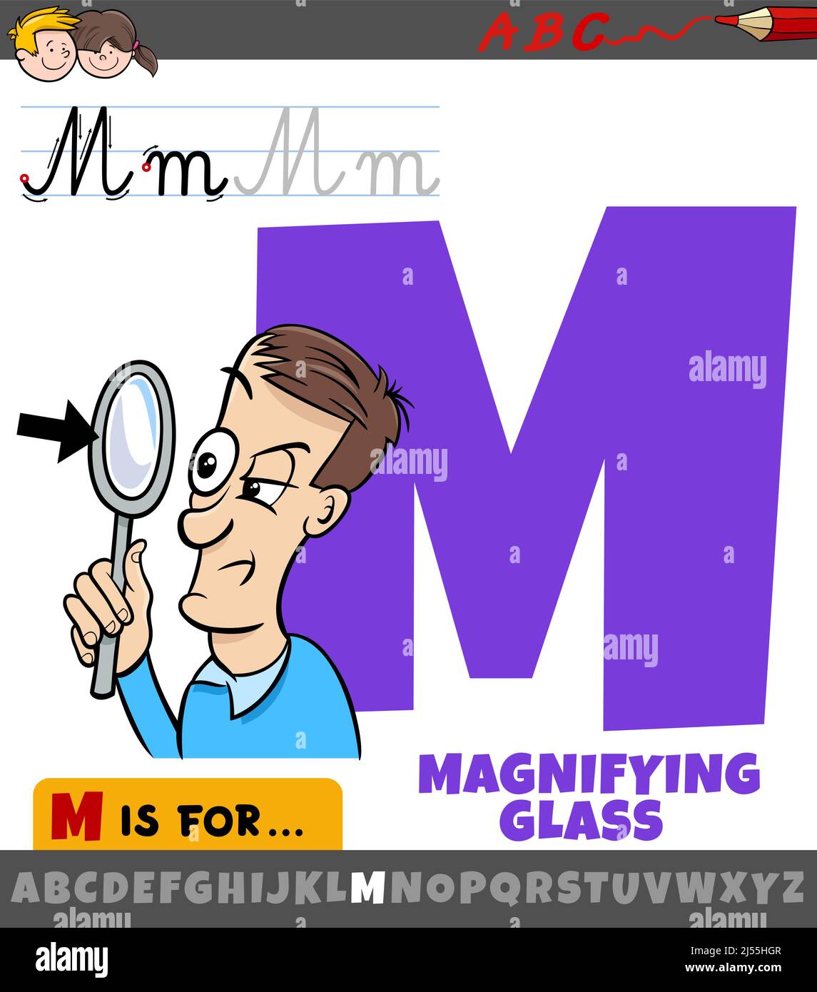 Educational cartoon illustration of letter M from alphabet with ...