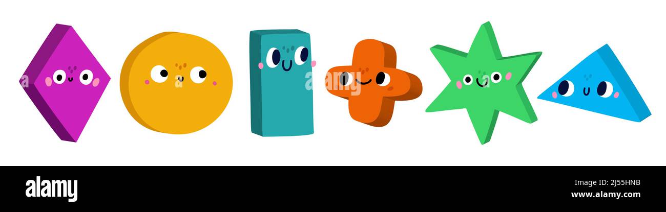 3D geometric shapes emotions. Basic cute draw figures. Cartoon ...