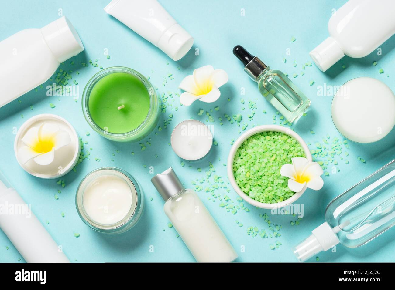 Spa background at blue, flat lay Stock Photo - Alamy