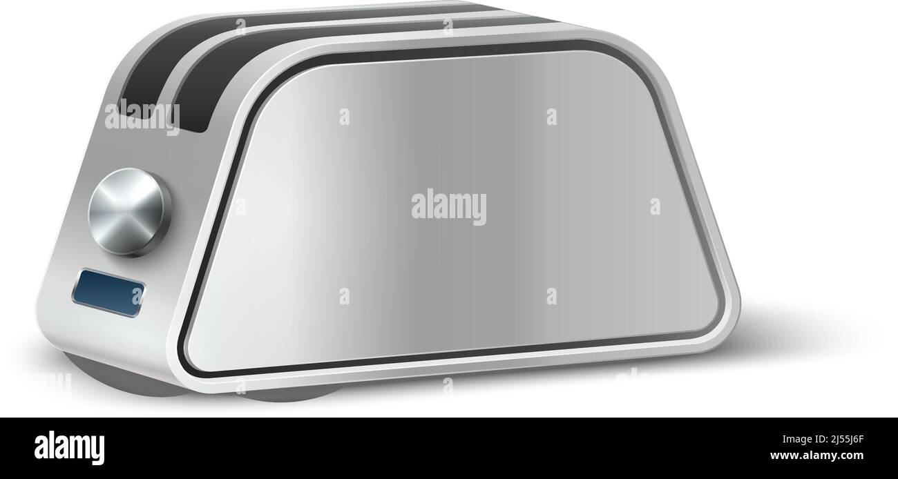 Realistic toaster. Glossy metal toast machine. Silver kitchen appliance ...