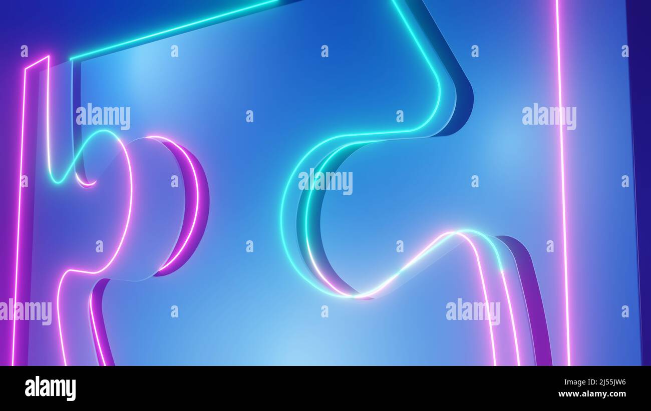 Business style background with puzzle and neon glowing pipes, 3D ...