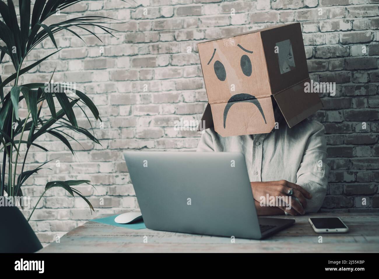 Depression and problems working alone at home in smart work modern job ...