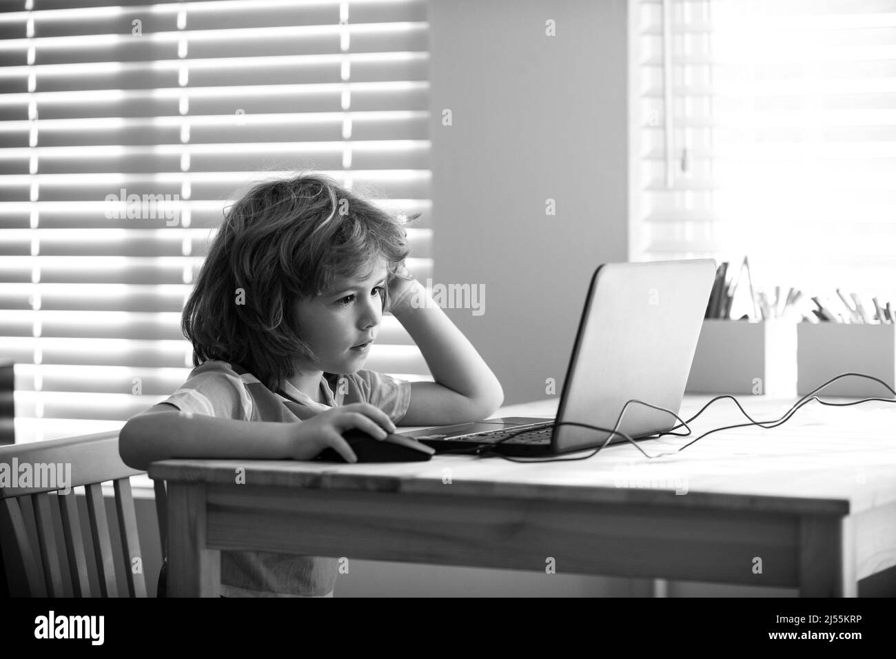 School boy using a laptop computer at school Stock Photo - Alamy