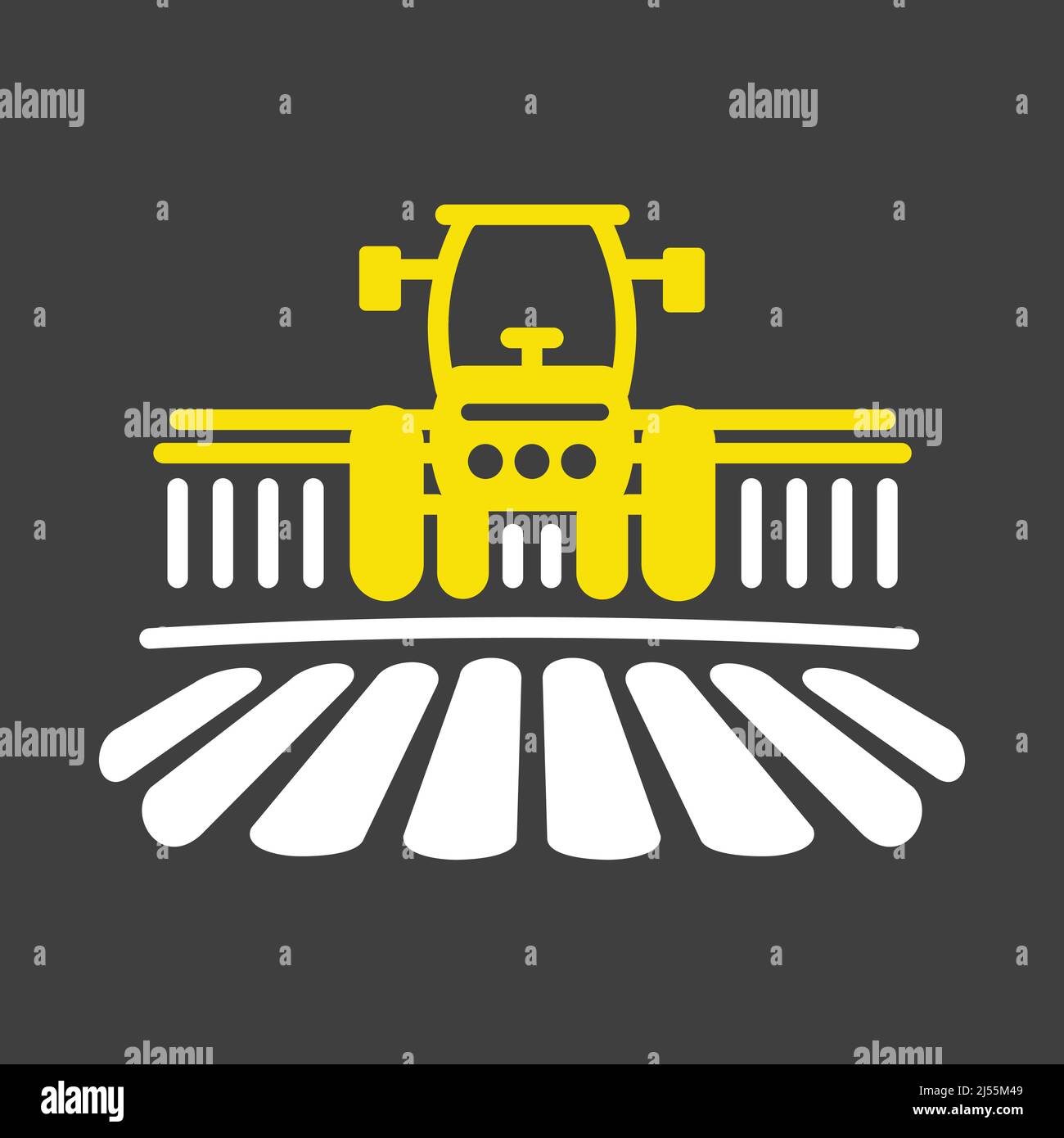 Tractor processes the earth a rural landscape glyph icon. Agriculture ...