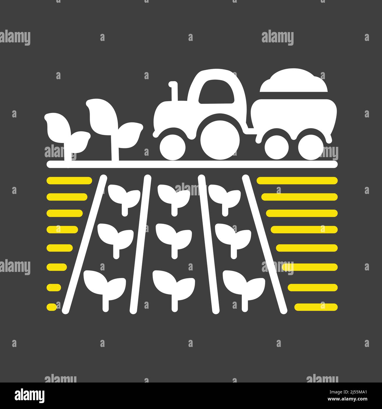 Tractor on field harvest seedling flat glyph icon. Agriculture sign ...