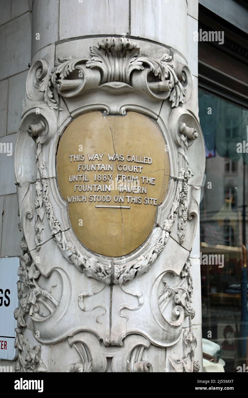 Fountain Court Plaque at The Strand in London Stock Photo - Alamy