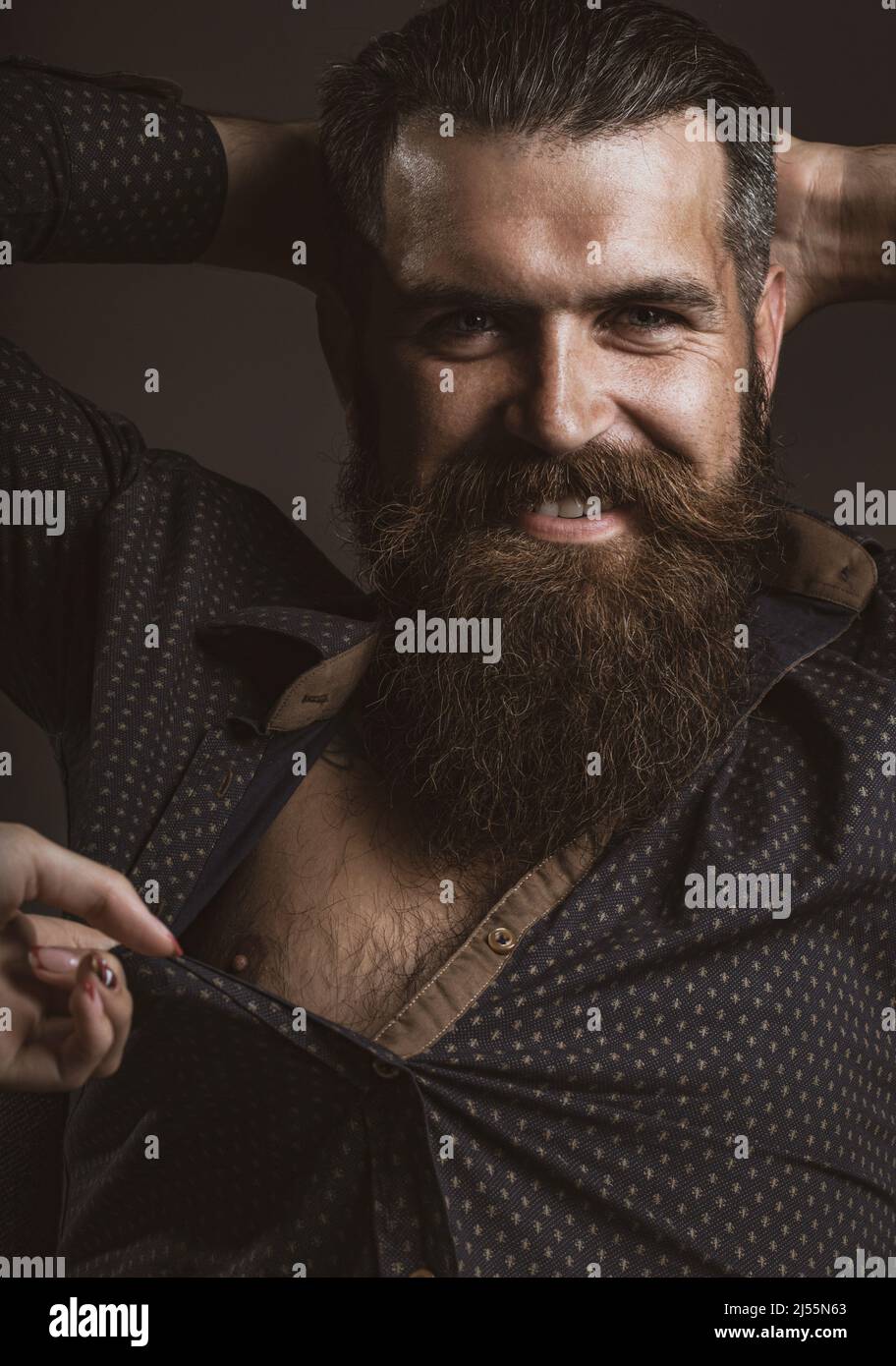 Beard macho man. Handsome male bearded. Perfume concept Stock Photo - Alamy