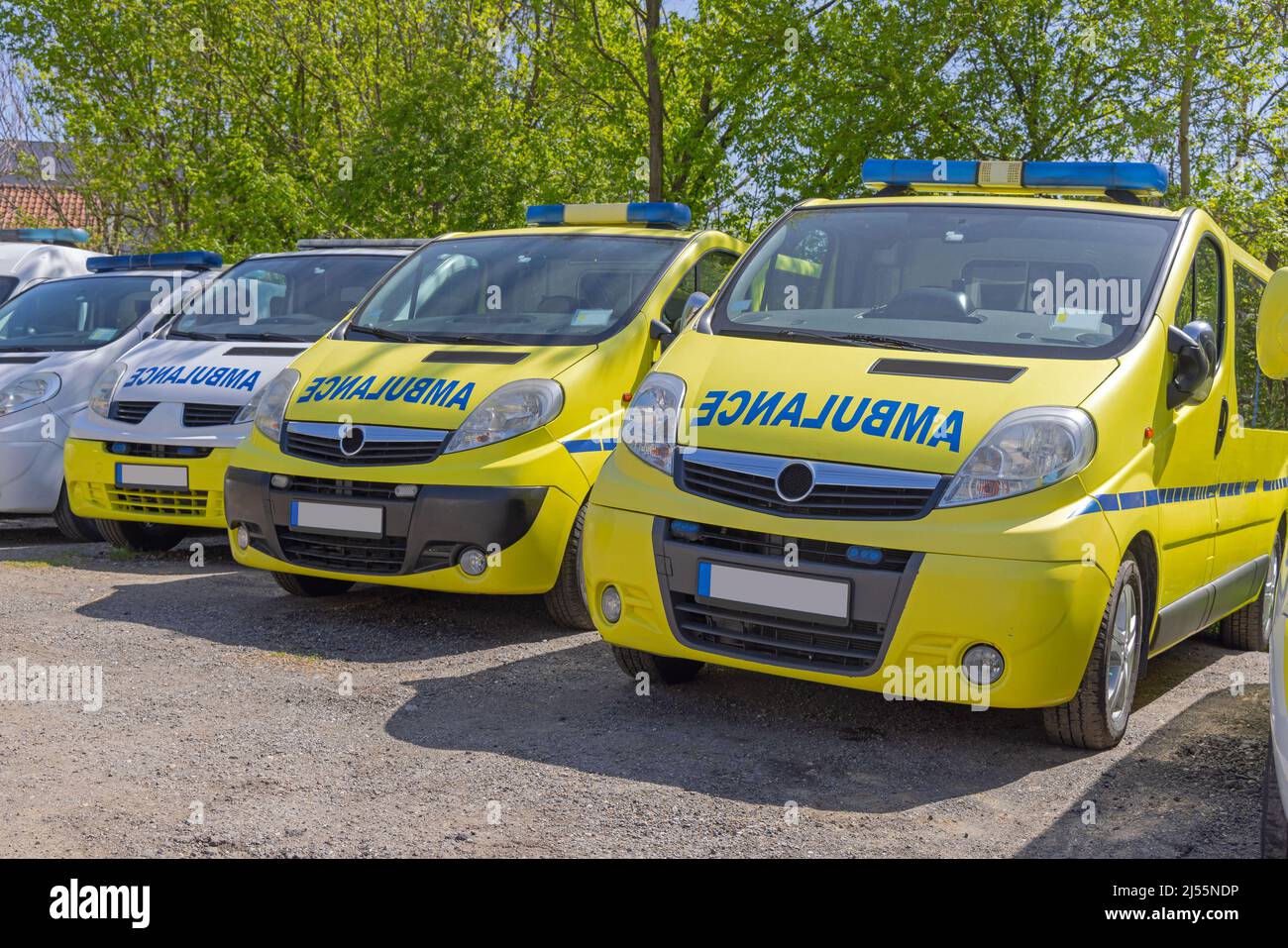 Many Ambulance Vehicles Emergency Van Front View Waiting at Parking ...