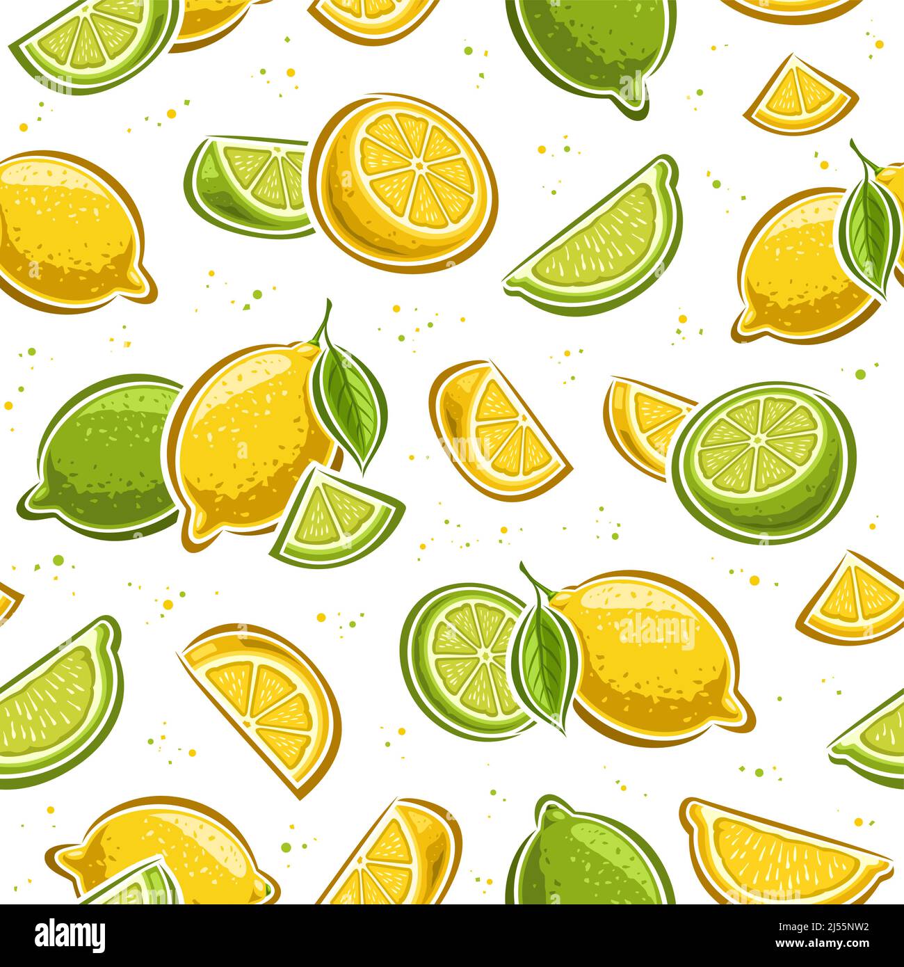 Vector Lemon and Lime seamless pattern, repeat background with set of cut out illustrations ...