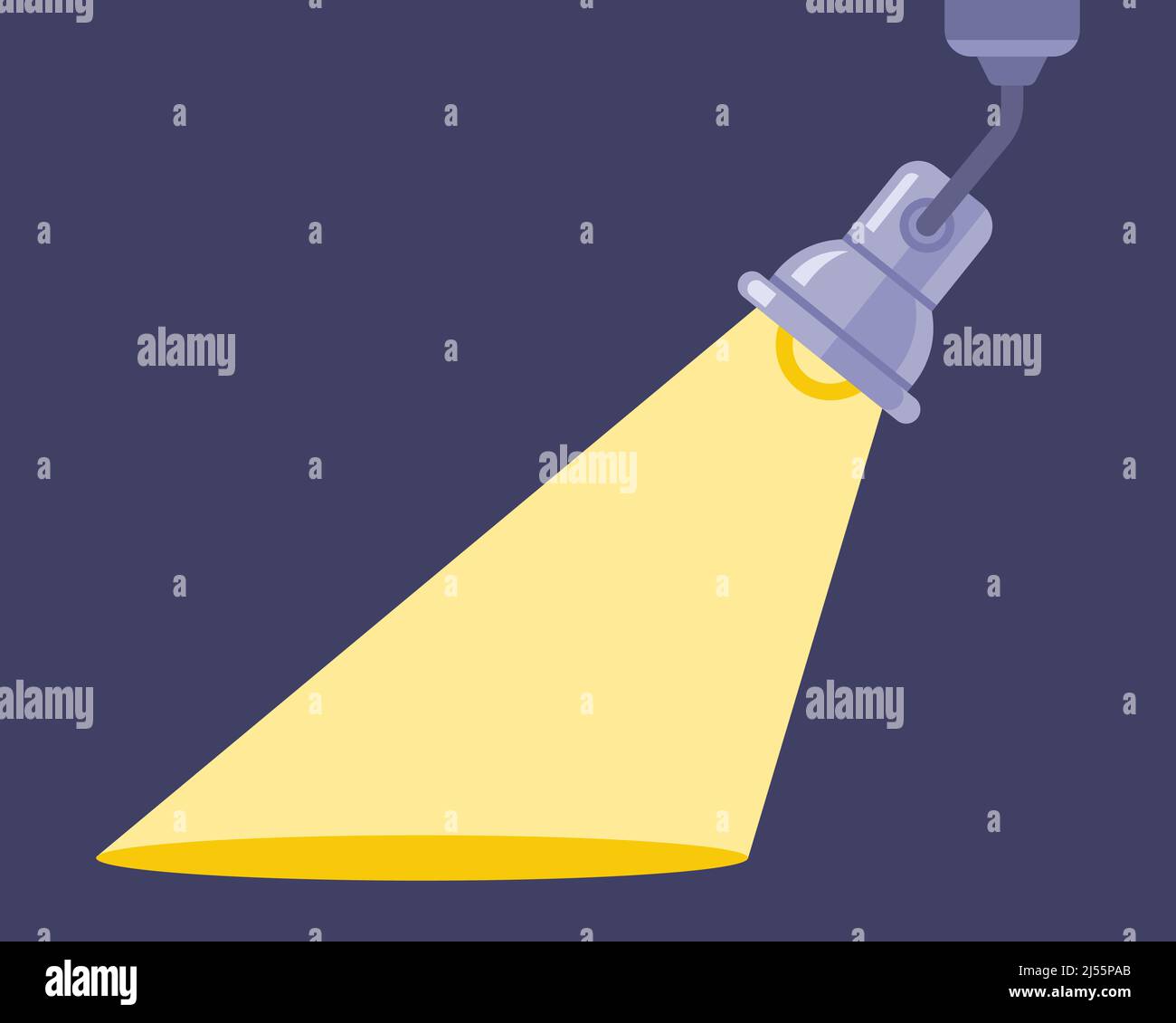 a spotlight beam shines on the floor in complete darkness. flat vector ...
