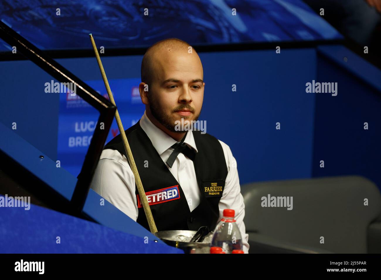 Luca Brecel during day five of the Betfred World Snooker Championships ...