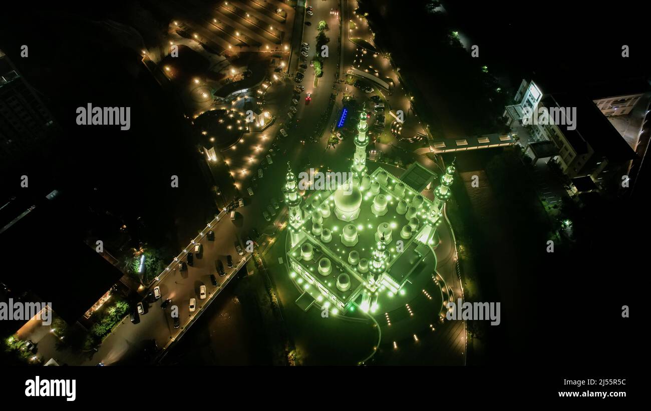 Aerial view of At-Thohir Mosque panorama at nihgt view Largest Mosque ...