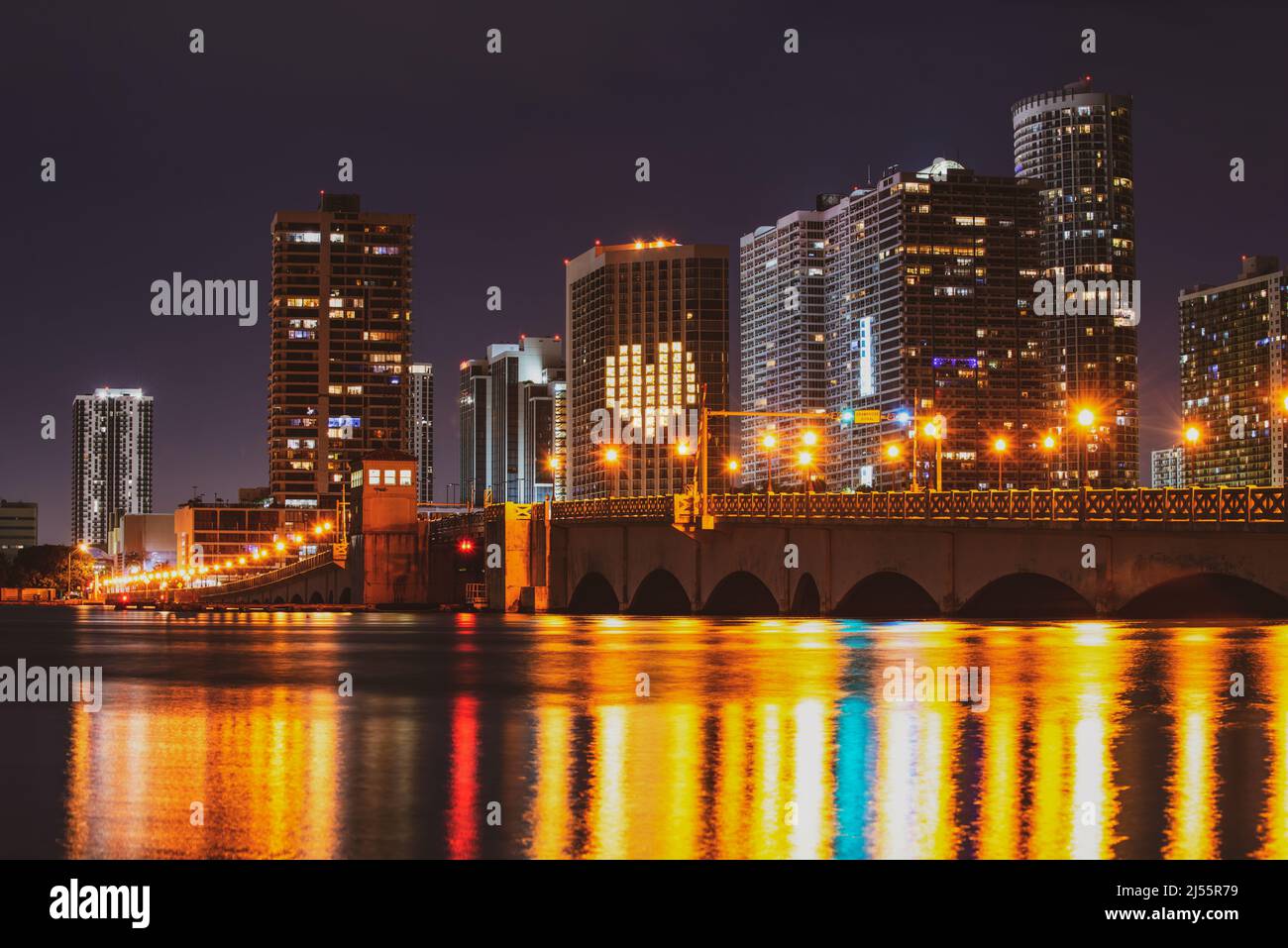 Miami night. Miami Skyline Panorama after sunset Stock Photo - Alamy