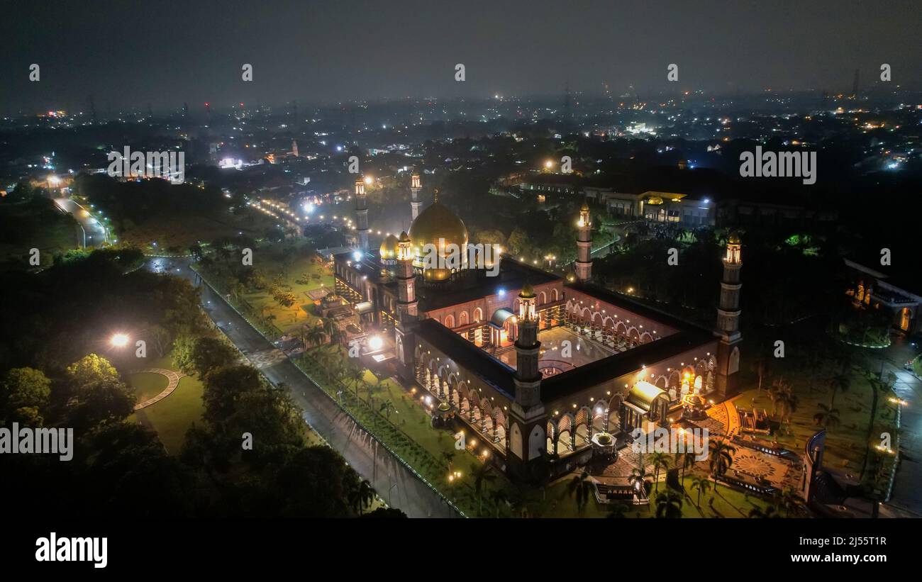 The Largest Mosque Masjid Kubah Emas at Depok at night, Ramadan Eid ...