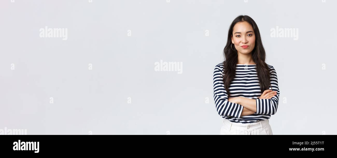 Lifestyle, beauty and fashion, people emotions concept. Skeptical and ...