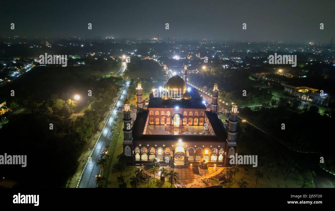 The Largest Mosque Masjid Kubah Emas at Depok at night, Ramadan Eid ...