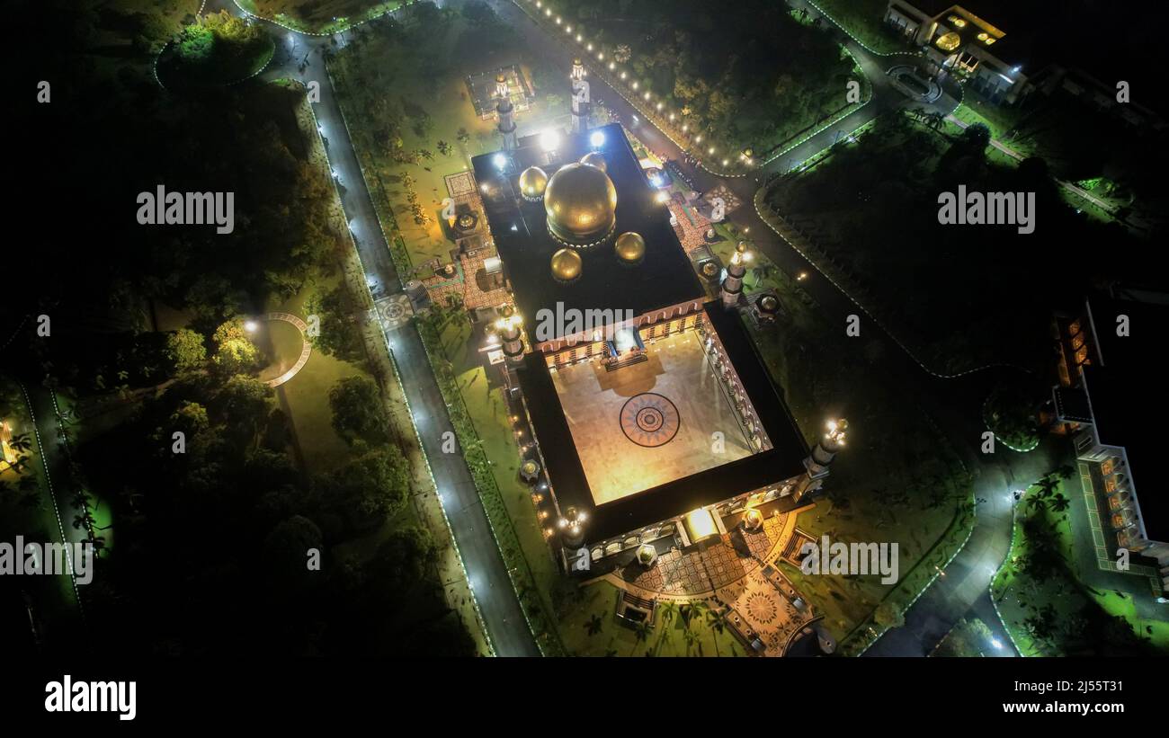 The Largest Mosque Masjid Kubah Emas at Depok at night, Ramadan Eid ...