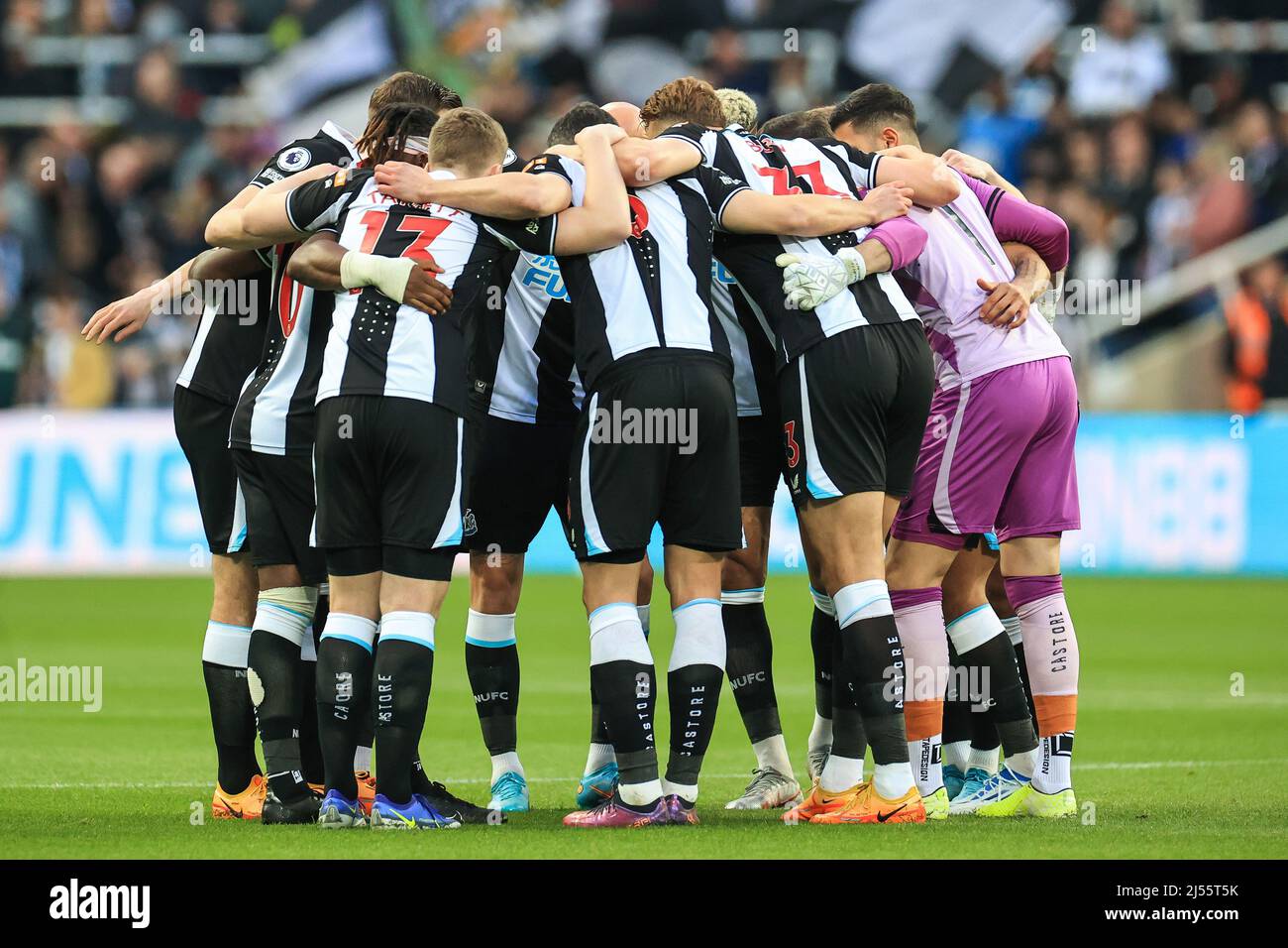 Newcastle United during a pre match huddle in, on 4/20/2022. (Photo by ...