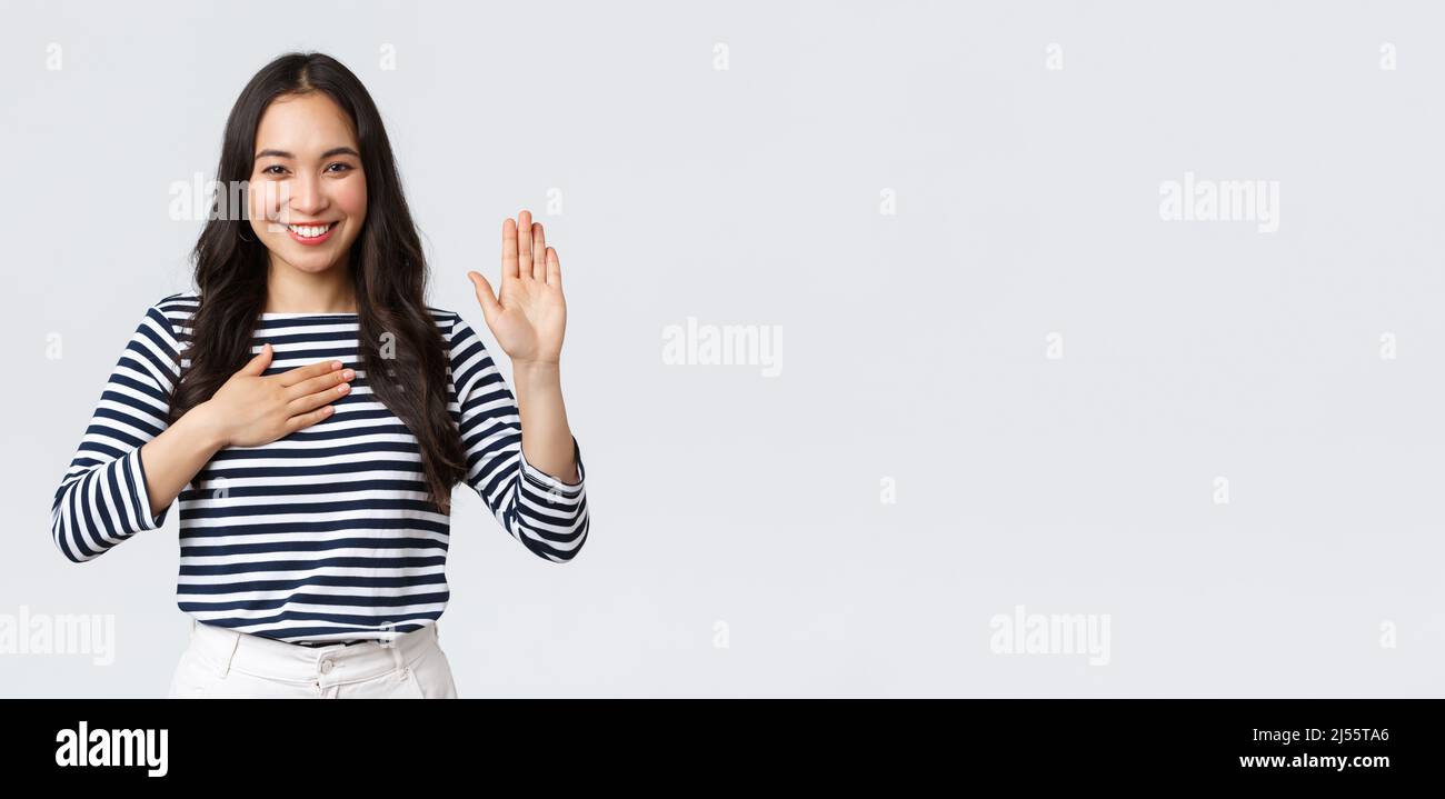 Lifestyle, people emotions and casual concept. Honest and sincere cute ...