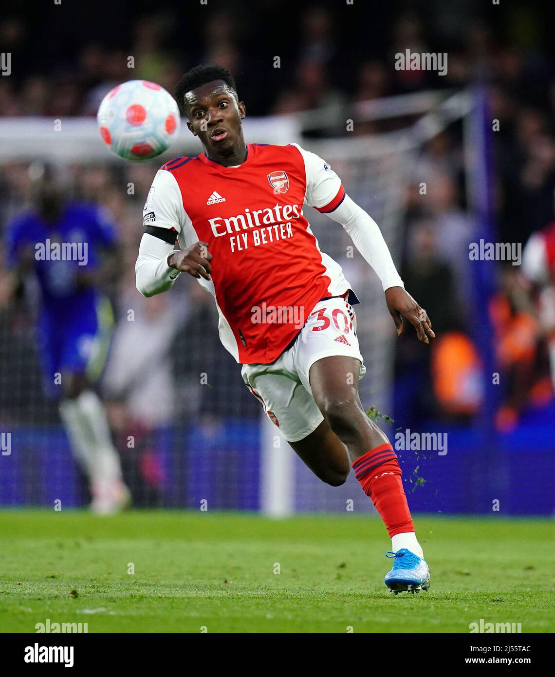 Arsenal's Eddie Nketiah on his way to scoring the opening goal during ...