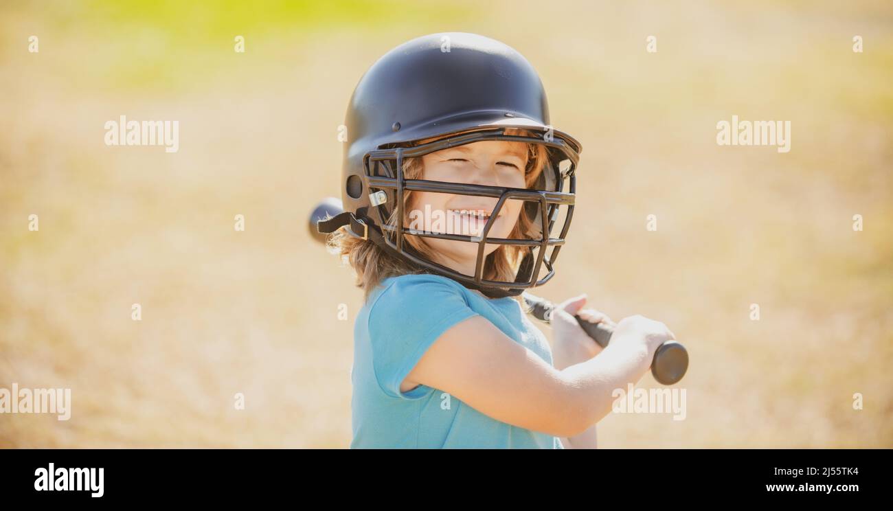 Funny child playing Baseball. Batter in youth league getting a hit. Boy ...