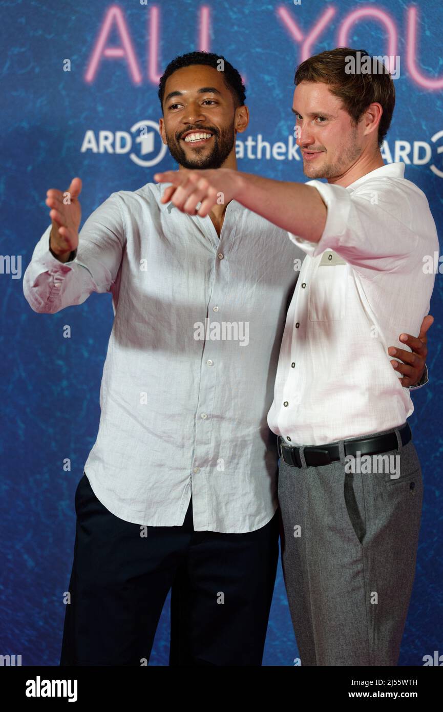 Cologne, Germany. 20th Apr, 2022. Actors Benito Bause (l) and Frédéric ...