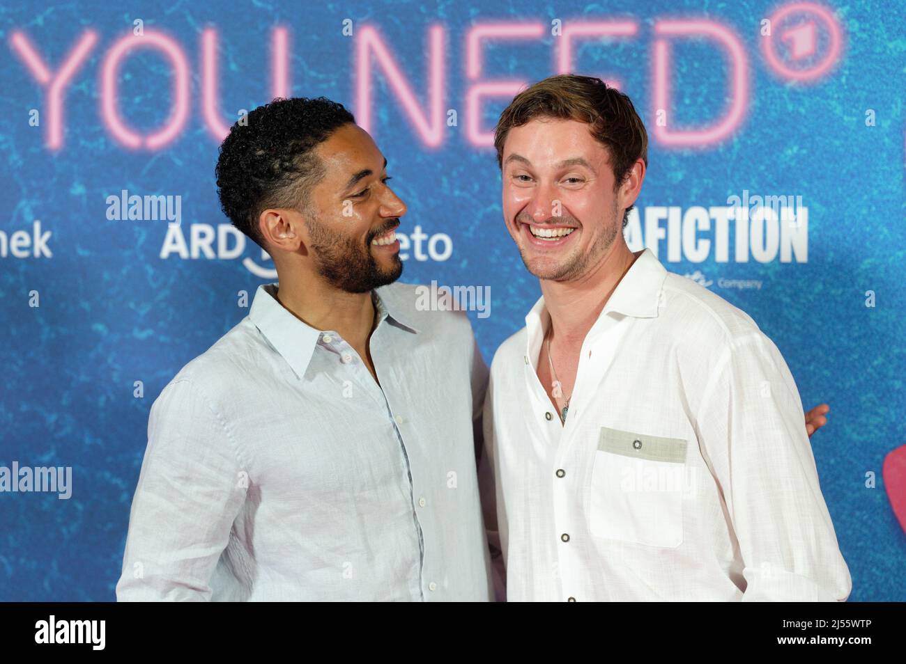 Cologne, Germany. 20th Apr, 2022. Actors Benito Bause (l) and Frédéric ...
