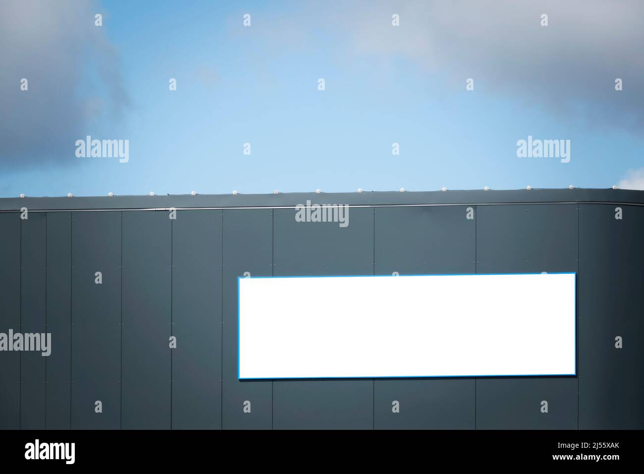 Mock up template. Big horizontal white blank signboard, advertising ...