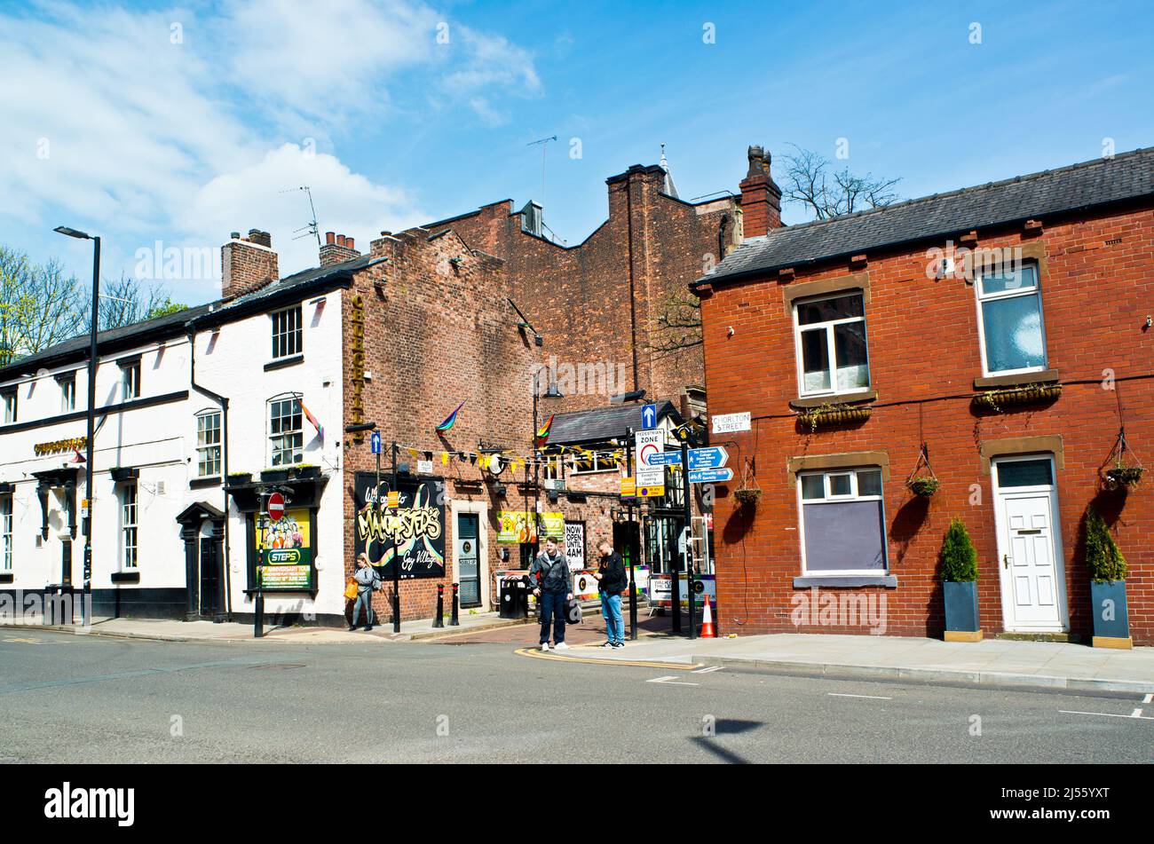 Chorlton Street and entrance to Canal Street, Manchester, England Stock ...