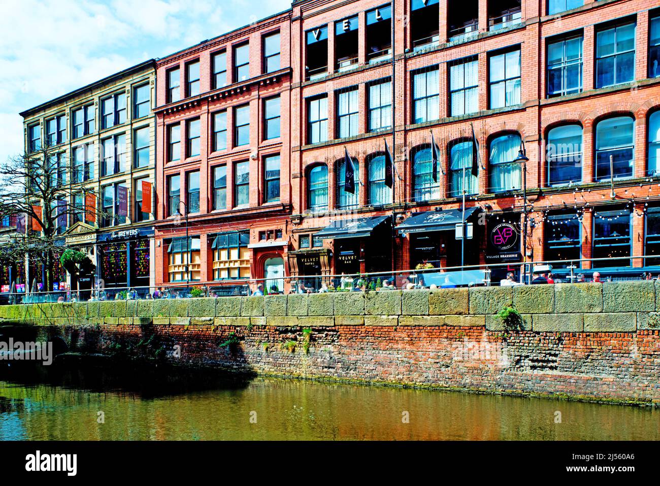 Rochdale Canal and bars in Canal Street Manchester, England Stock Photo ...