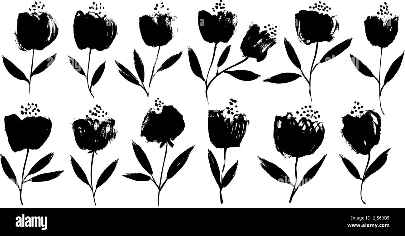 Spring black flowers hand drawn vector set Stock Vector Image & Art - Alamy