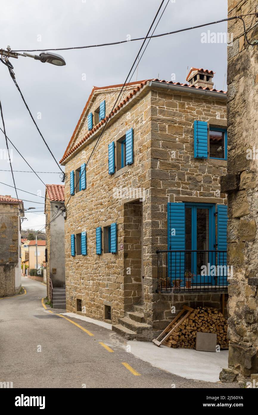 Typical stone house in the village of Kostabona, Istria, Slovenia Stock ...