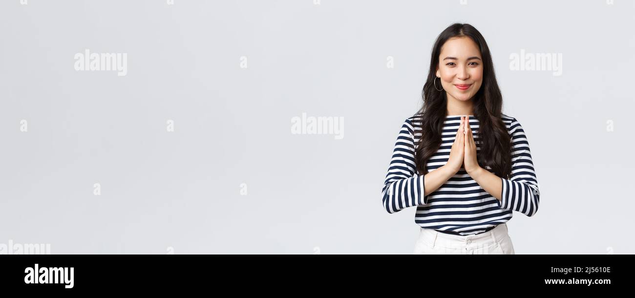 Lifestyle, people emotions and casual concept. Cute asian girl in ...