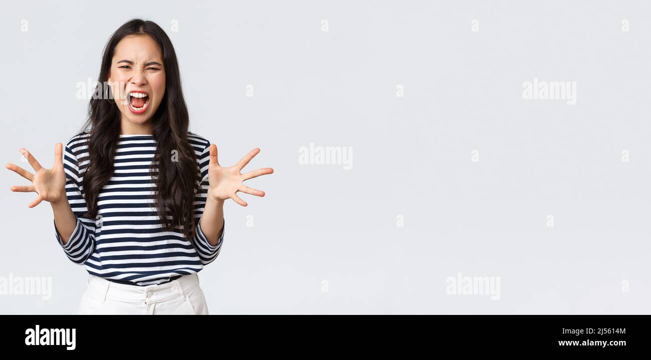 Lifestyle, people emotions and casual concept. Mad distressed asian ...
