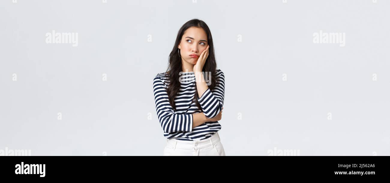 Lifestyle, people emotions and casual concept. Annoyed reluctant asian ...
