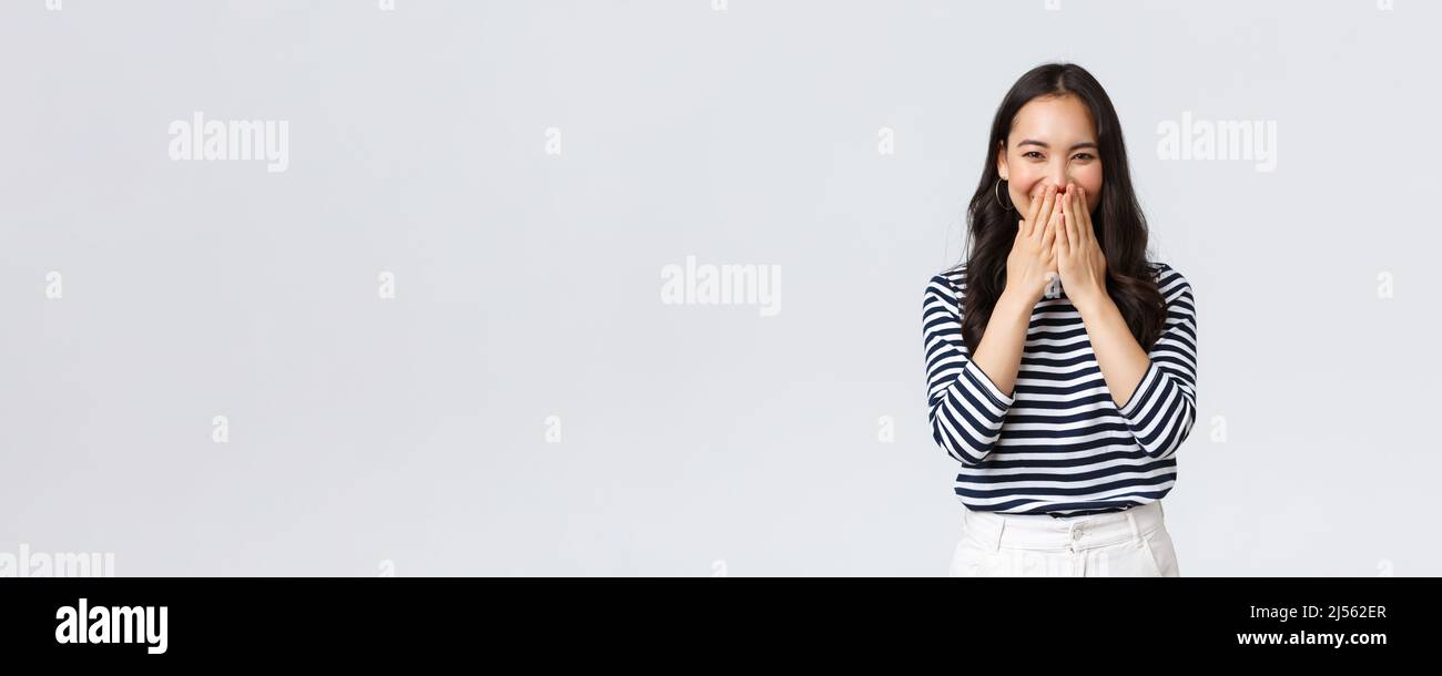 Lifestyle, people emotions and casual concept. Cute silly asian female ...