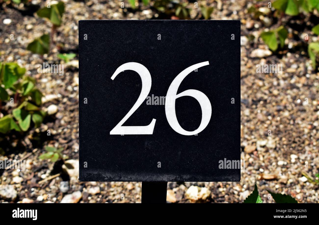 Number 26 printed on metallic plate Stock Photo - Alamy