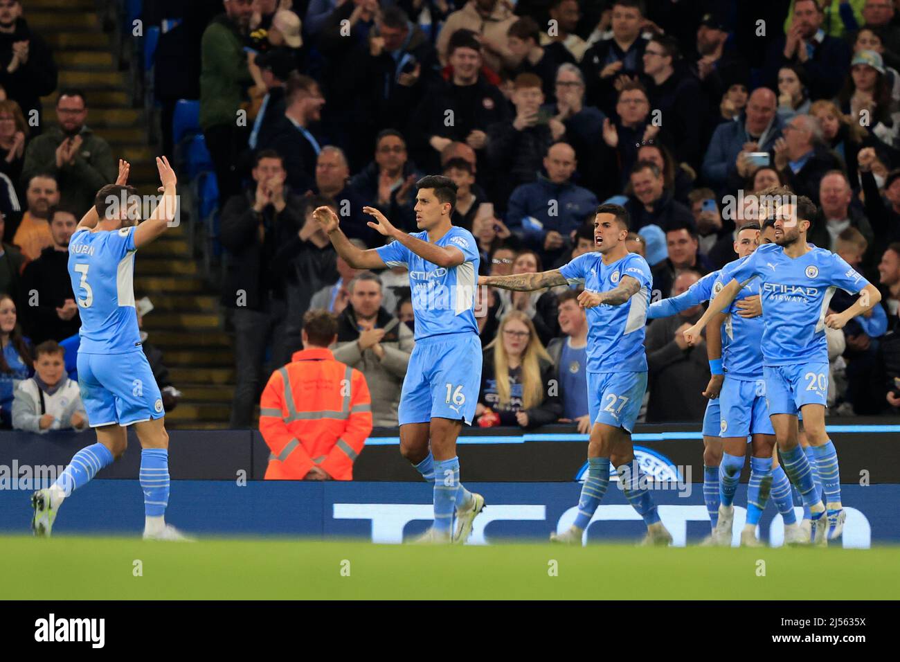 Riyad Mahrez #26 of Manchester City and his team mates celebrates ...