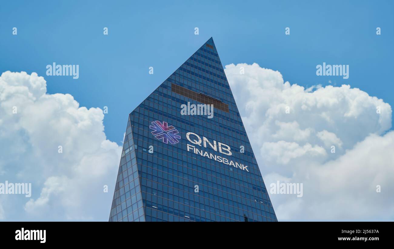 Istanbul, Turkey - ovember 2017: QNB Finansbank headquarters in Levent ...