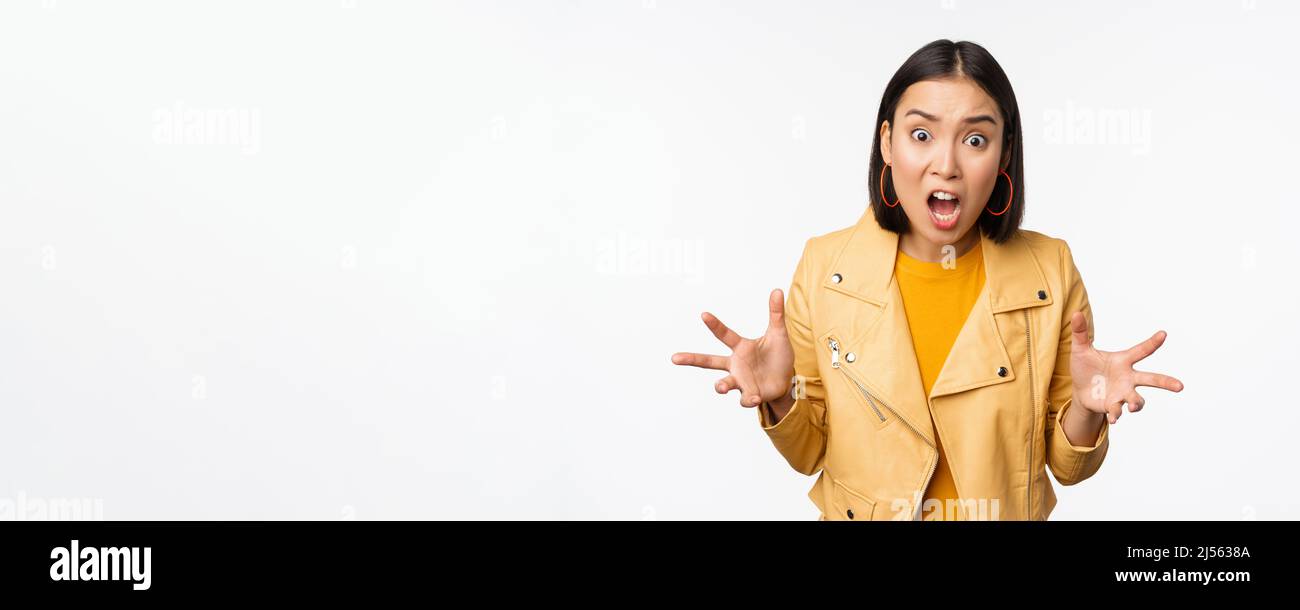 Asian angry woman arguing, shaking hands angry and screaming, shouting ...