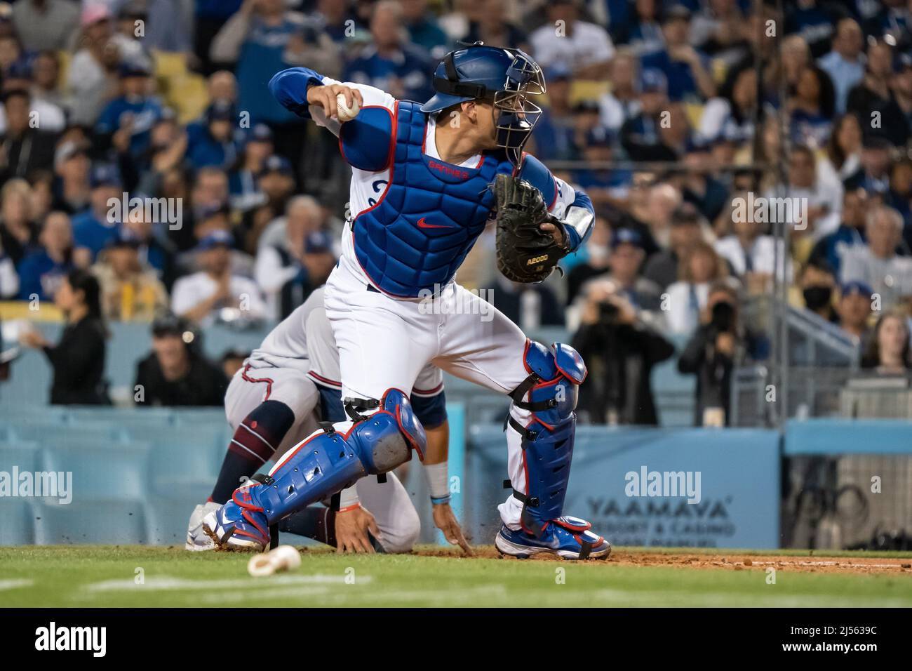 Los Angeles Dodgers catcher Austin Barnes (15) throws to third base ...