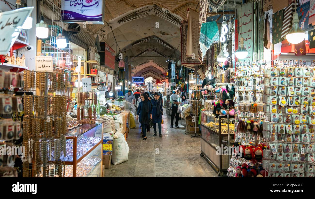 Isfahan, Iran - May 2019: iranian ancient isfahan grand bazaar, market ...