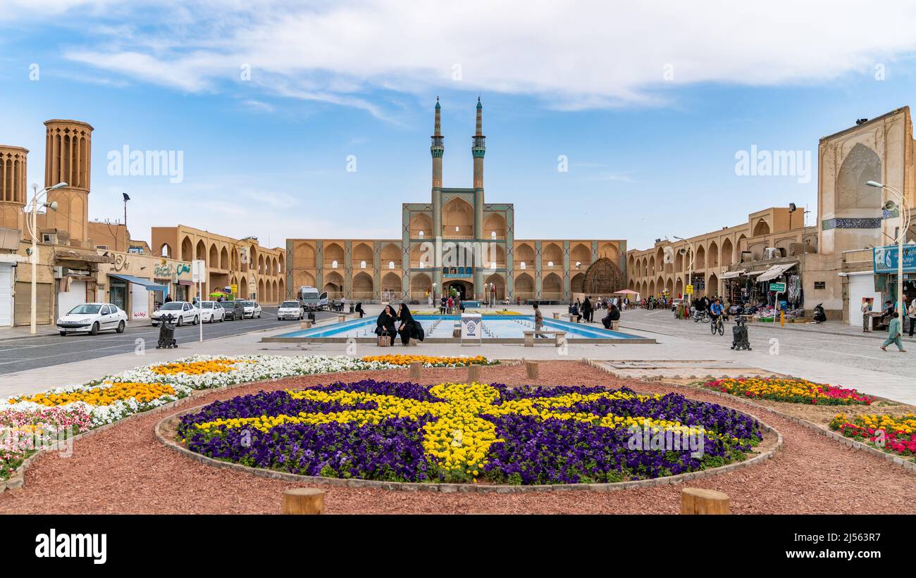 Yazd, Iran - May 2019: Local people and tourists around the gate and ...