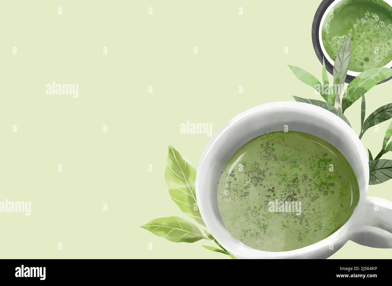 Matcha green tea hand drawn collection with hot drink illustration ...