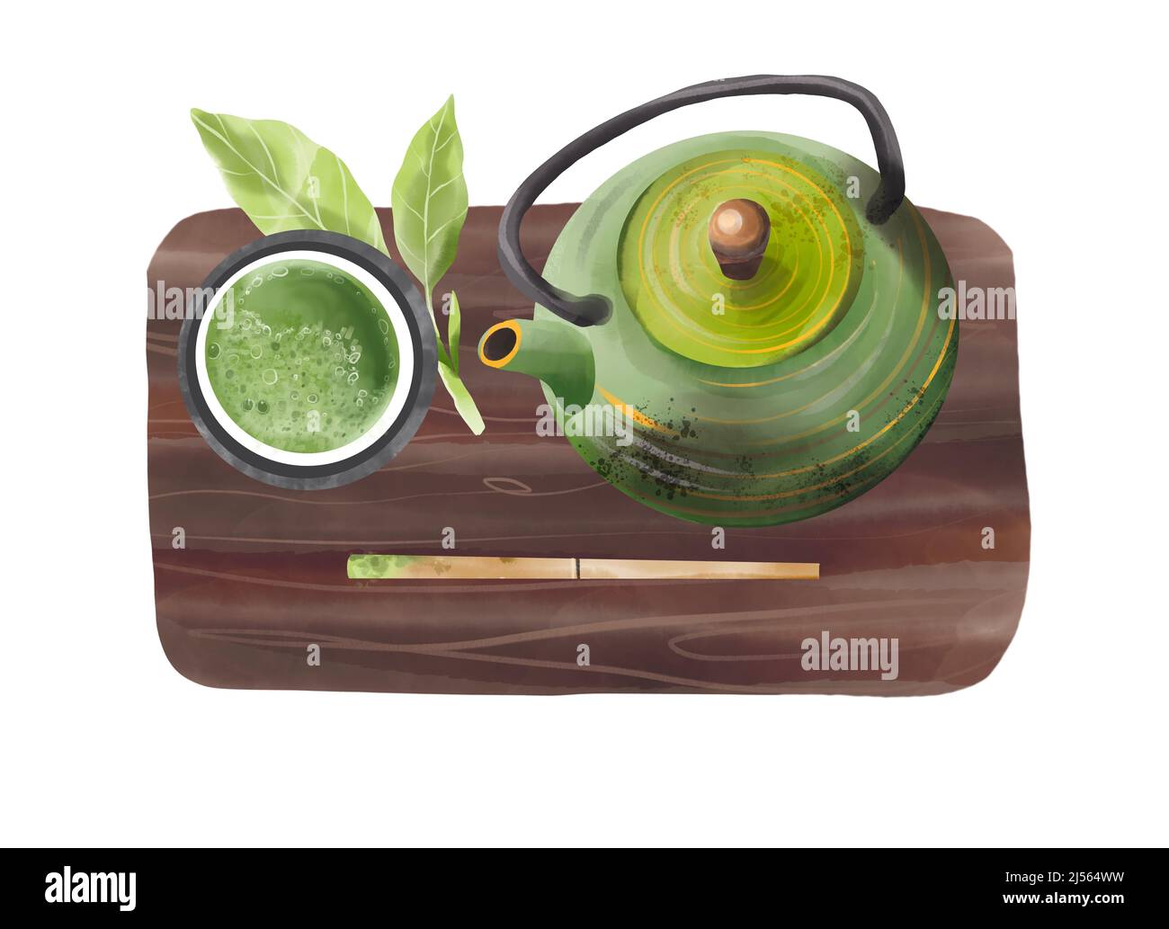 Matcha green tea hand drawn collection with hot drink illustration ...