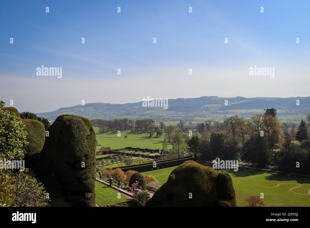 Stunning view across Welsh countryside, Welshpool / Powis Castle and ...