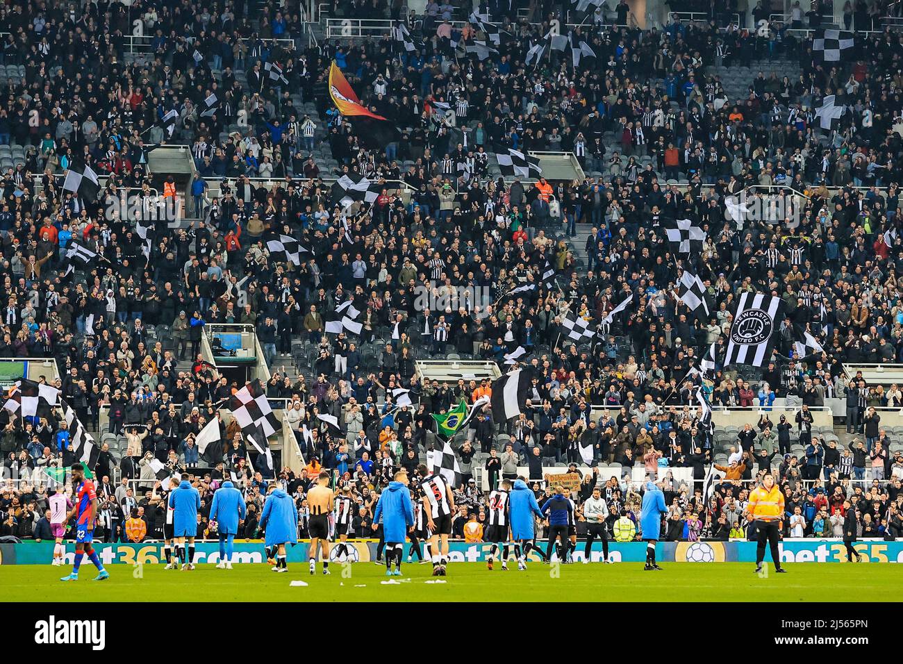 Newcastle United fans wave flags and celebrate as Newcastle United win ...